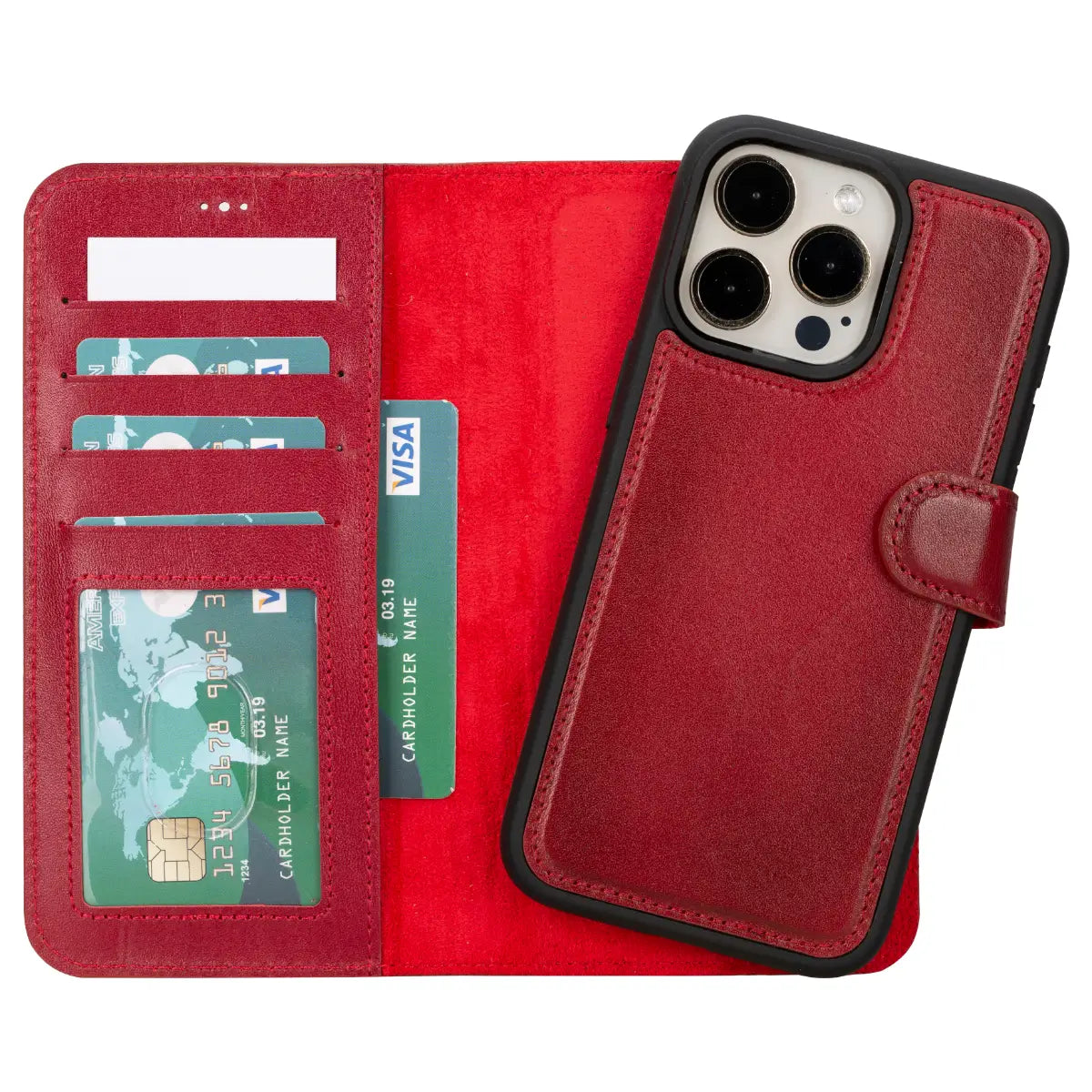 Red Leather iPhone 15 Pro Max Wallet Case - O2 Leather