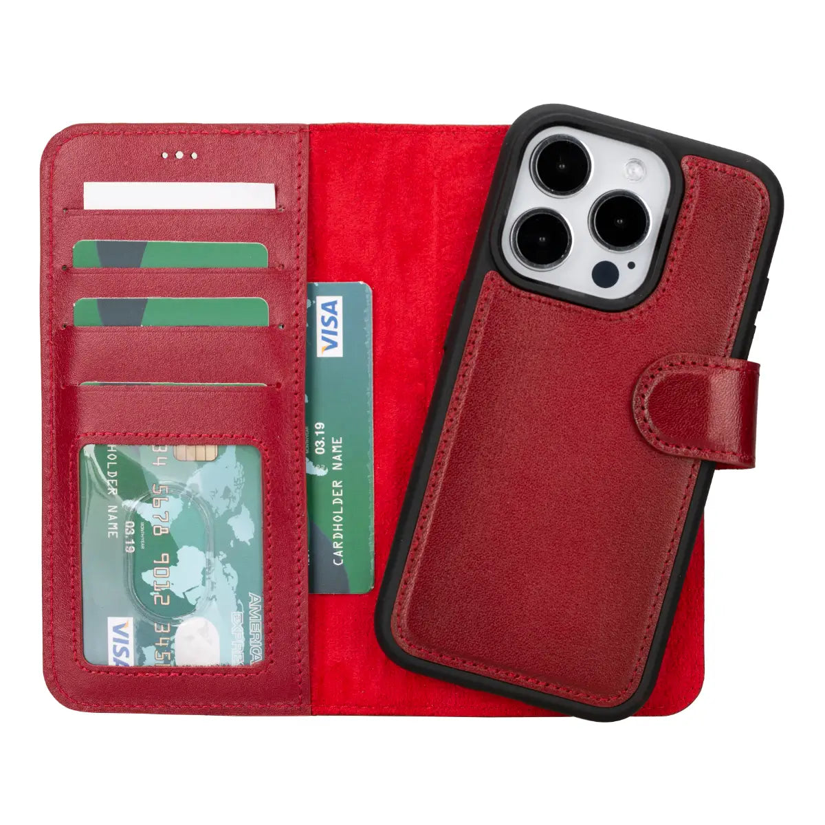 Burnished Red Leather iPhone 15 Pro Wallet Case - O2 Leather