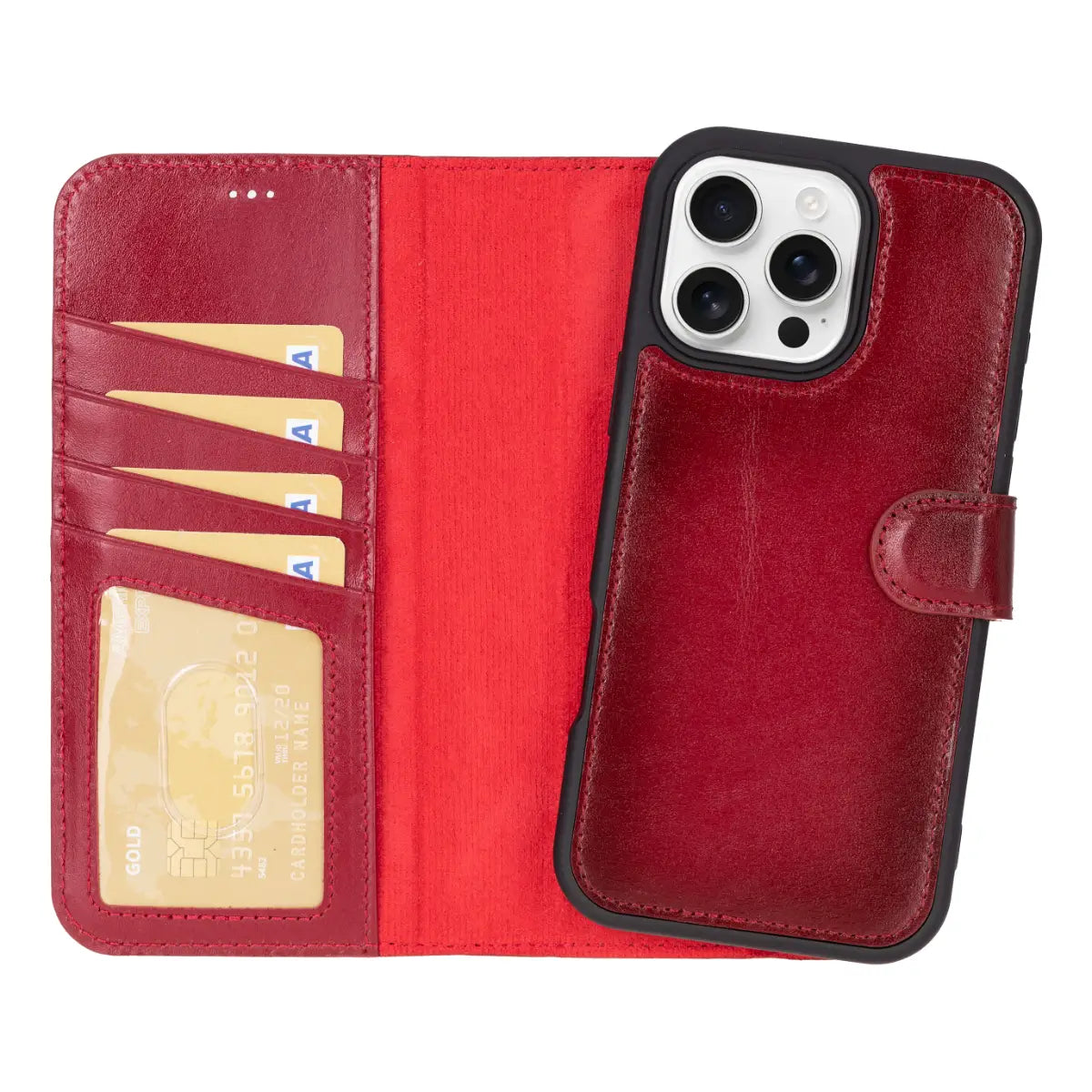 Red Leather iPhone 16 Pro Max Wallet Case - O2 Leather