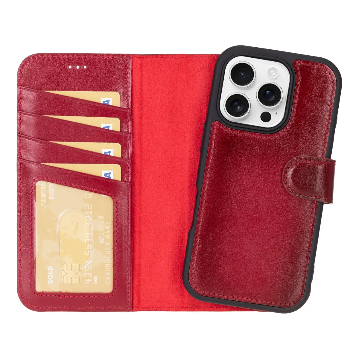 Red Leather iPhone 16 Pro Wallet Case - O2 Leather