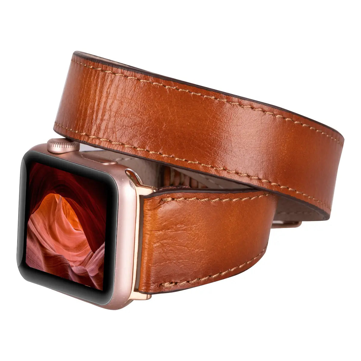 Brown Leather Double Tour Apple Watch Band - O2 Leather