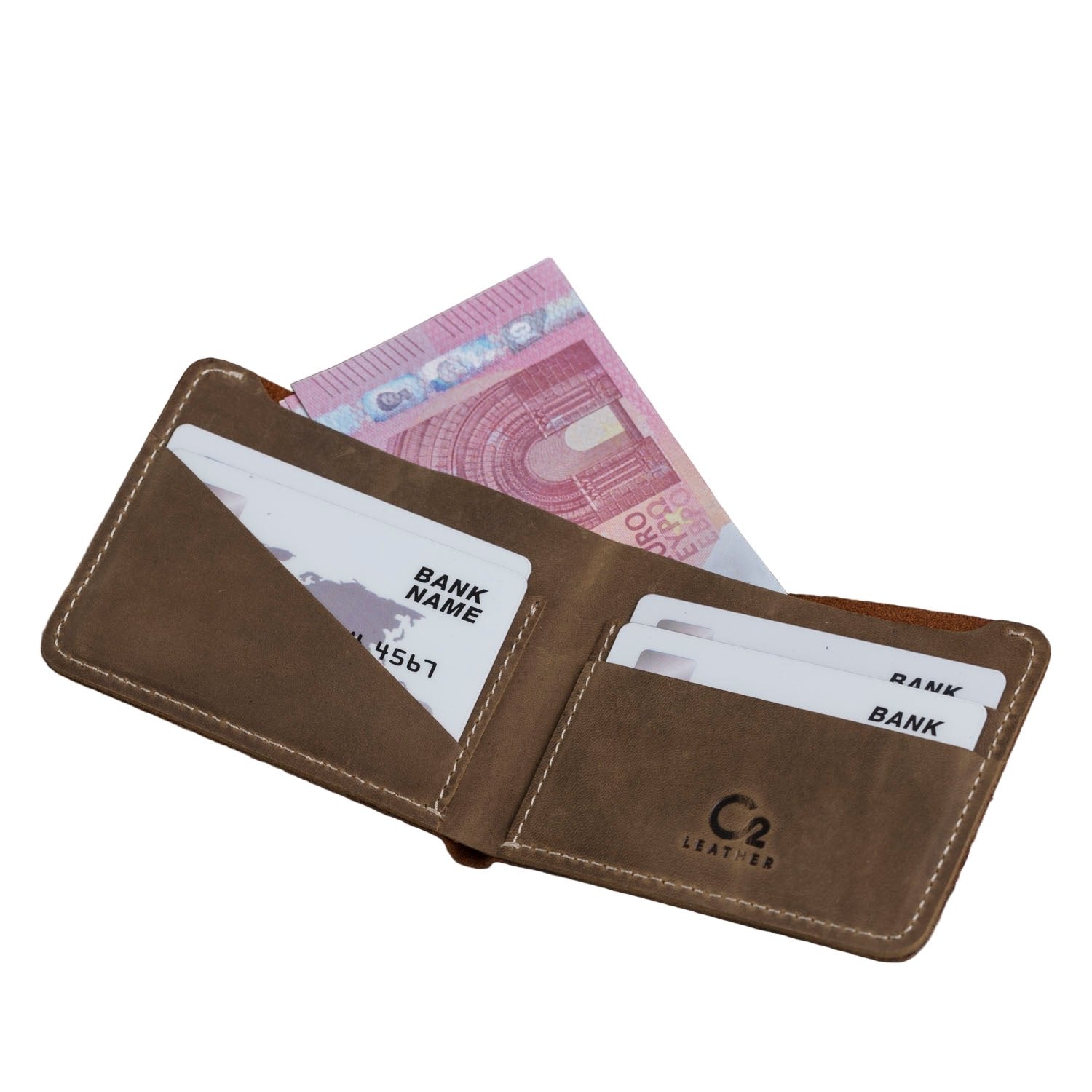 Brown-Tan Color Leather Slim Wallet