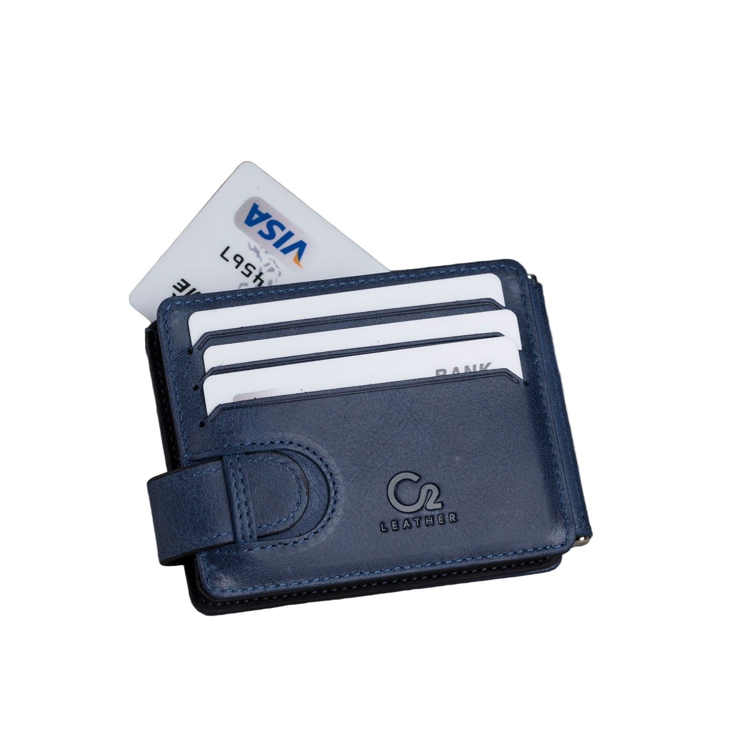Two Sided Full Grain Leather Blue Wallet